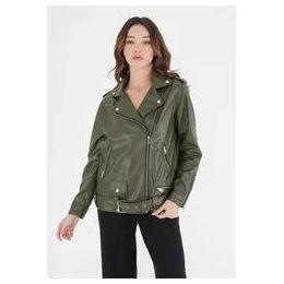 Lederimitatjacke FRESHLIONS "Nela", Damen, Gr. S, gr&uuml;n (khaki), 100% Polyester, unifarben, normal, Jacken, in angesagter Kunstleder-Optik