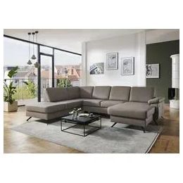Wohnlandschaft DIE PLANBAR "PN-EM15047 U-Form, ohne Kopfst&uuml;tzen", artischocke, B:309cm H:88cm T:235cm, Sofas, Wohnlandschaft, Echtleder, wahlweise mit Bettfunktion u. Stauraum