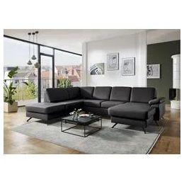 Wohnlandschaft DIE PLANBAR "PN-EM15047 U-Form, ohne Kopfst&uuml;tzen", schwarz, B:309cm H:88cm T:235cm, Sofas, Wohnlandschaft, Echtleder, wahlweise mit Bettfunktion u. Stauraum
