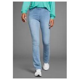 Jeansjeggings Arizona "Bootcut mit leichtem Thermo Effekt", Damen, Gr. 46, N-Gr, blau (bleached), Denim/Jeans, Obermaterial: 72% Baumwolle, 26% Polyester, 2% Elasthan, Basic, lang, Jeans, High Waist
