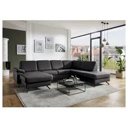 Wohnlandschaft DIE PLANBAR "PN-EM15047 U-Form, ohne Kopfst&uuml;tzen", schwarz, B:309cm H:88cm T:235cm, Sofas, Wohnlandschaft, Echtleder, wahlweise mit Bettfunktion u. Stauraum