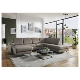 Wohnlandschaft DIE PLANBAR "PN-EM15047 U-Form, ohne Kopfst&uuml;tzen", artischocke, B:309cm H:88cm T:235cm, Sofas, Wohnlandschaft, Echtleder, wahlweise mit Bettfunktion u. Stauraum