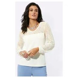 CR&Eacute;ATION L Spitzenshirt CREATION L "Spitzenshirt", Damen, Gr. 48, beige (champagner), 95% Viskose, 5% Elasthan, Spitze:5% Elasthan, 95% Polyamid, unifarben, V-Ausschnitt, Shirts