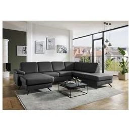 Wohnlandschaft DIE PLANBAR "PN-EM15047 U-Form, ohne Kopfst&uuml;tzen", grau (anthrazit), B:309cm H:88cm T:235cm, Sofas, Wohnlandschaft, Echtleder, wahlweise mit Bettfunktion u. Stauraum