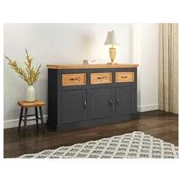 Sideboard OTTO HOME "Selma", schwarz (anth, gebeizt), B:145cm H:87cm T:38cm, MDF, Massivholz, Sideboards, Sideboard, Kommode aus massivem Kiefernholz, Breite 145 cm
