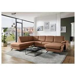 Wohnlandschaft DIE PLANBAR "PN-EM15047 U-Form, ohne Kopfst&uuml;tzen", parkett, B:309cm H:88cm T:235cm, Sofas, Wohnlandschaft, Echtleder, wahlweise mit Bettfunktion u. Stauraum