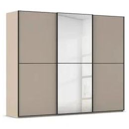 Schwebet&uuml;renschrank Rauch "Kleiderschrank Schrank Garderobe Schlafzimmerschrank SCALE-DUO", grau (fango, griffleisten schwarz), B:271cm H:223cm T:68cm, Holzwerkstoff, Schr&auml;nke, Schwebet&uuml;renschrank, edle zweigeteilte T&uuml;ren, Spiegel und 3 Zierleisten MADE IN GERMANY