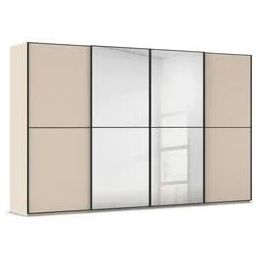 Schwebet&uuml;renschrank Rauch "Kleiderschrank Schrank Garderobe Schlafzimmerschrank SCALE-DUO", beige (champagner, griffleisten schwarz), B:360cm H:223cm T:68cm, Holzwerkstoff, Schr&auml;nke, Schwebet&uuml;renschrank, edle zweigeteilte T&uuml;ren, Spiegel und 3 Zierleisten MADE IN GERMANY