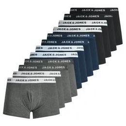 Jack & Jones Boxershorts JACK & JONES "Boxershort JACSHADE SOLID TRUNKS 12P 12er Pack", Herren, Gr. XXL, bunt (schwarz, blau, grau), Obermaterial: 95% Baumwolle CO. 5% Elasthan EL., Unterhosen