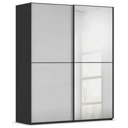 Schwebet&uuml;renschrank Rauch "Kleiderschrank Schrank Garderobe Schlafzimmerschrank SCALE-DUO", grau (schwarz, glas seidengrau, griffleisten schwarz), B:181cm H:223cm T:68cm, Holzwerkstoff, Schr&auml;nke, Schwebet&uuml;renschrank, edle zweigeteilte T&uuml;ren Spiegel/Glas-Mix 3 Zierleisten MADE IN GERMANY