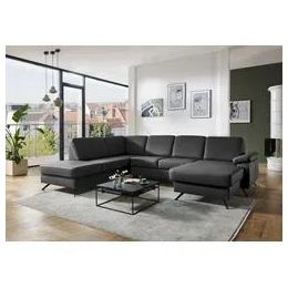 Wohnlandschaft DIE PLANBAR "PN-EM15047 U-Form, ohne Kopfst&uuml;tzen", grau (anthrazit), B:309cm H:88cm T:235cm, Sofas, Wohnlandschaft, Echtleder, wahlweise mit Bettfunktion u. Stauraum