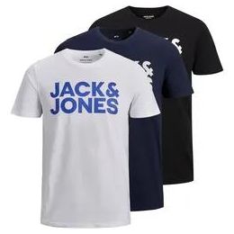 Jack & Jones T-Shirt JACK & JONES "T-Shirt JJECORP LOGO TEE O-NECK 3PK 3er Pack", Herren, Gr. L, bunt (schwarz, marineblau, wei&szlig;), Obermaterial: 100% Baumwolle CO., Shirts T-Shirt