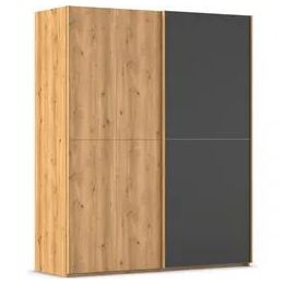 Schwebet&uuml;renschrank Rauch "Kleiderschrank Schrank Garderobe Schlafzimmerschrank SCALE-WOOD", schwarz (asteiche massiv, glas schwarz matt), B:181cm H:223cm T:68cm, Holz teilmassiv, Schr&auml;nke, Schwebet&uuml;renschrank, edle geteilte Front in massiver Asteiche mit Glast&uuml;ren MADE IN GERMANY