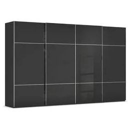 Schwebet&uuml;renschrank Rauch "Kleiderschrank Schrank Garderobe Schlafzimmerschrank SCALE-TRIO", schwarz (schwarz, glas schwarz, griffleisten chrom), B:360cm H:223cm T:68cm, Holzwerkstoff, Schr&auml;nke, Schwebet&uuml;renschrank, edle dreigeteilte Front mit 2 Zierleisten Glasfront MADE IN GERMANY