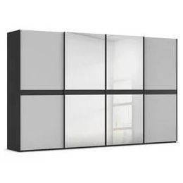 Schwebet&uuml;renschrank Rauch "Kleiderschrank Schrank Garderobe Schlafzimmerschrank SCALE-LINE", grau (schwarz, glas seidengrau matt), B:360cm H:223cm T:68cm, Holzwerkstoff, Schr&auml;nke, Schwebet&uuml;renschrank, edle Optik mit Bauchbinde mit Glas/Spiegel-Front MADE IN GERMANY