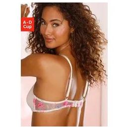 Bralette-BH Lascana "Maria", Damen, Gr. 75, Cup B, pink (puder, pink), Microtouch, Obermaterial: 73% Polyamid, 18% Polyester, 9% Elasthan, BHs, mit wundersch&ouml;nem Blumenmuster aus Stickereispitze, Dessous
