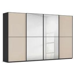 Schwebet&uuml;renschrank Rauch "Kleiderschrank Schrank Garderobe Schlafzimmerschrank SCALE-DUO", beige (schwarz, glas champagner matt, griffleisten schwarz), B:360cm H:223cm T:68cm, Holzwerkstoff, Schr&auml;nke, Schwebet&uuml;renschrank, edle zweigeteilte T&uuml;ren Spiegel/Glas-Mix 3 Zierleisten MADE IN GERMANY