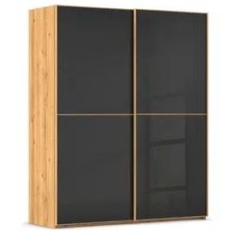 Schwebet&uuml;renschrank Rauch "Kleiderschrank Schrank Garderobe Schlafzimmerschrank SCALE-DUO", schwarz (asteiche, glas schwarz, griffleisten asteiche), B:181cm H:223cm T:68cm, Holzwerkstoff, Schr&auml;nke, Schwebet&uuml;renschrank, edle zweigeteilte T&uuml;ren Glas-Front mit 3 Zierleisten MADE IN GERMANY