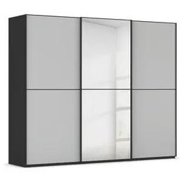 Schwebet&uuml;renschrank Rauch "Kleiderschrank Schrank Garderobe Schlafzimmerschrank SCALE-DUO", grau (schwarz, glas seidengrau matt, griffleisten schwarz), B:271cm H:223cm T:68cm, Holzwerkstoff, Schr&auml;nke, Schwebet&uuml;renschrank, edle zweigeteilte T&uuml;ren Spiegel/Glas-Mix 3 Zierleisten MADE IN GERMANY