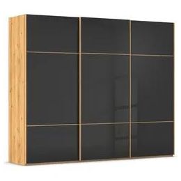 Schwebet&uuml;renschrank Rauch "Kleiderschrank Schrank Garderobe Schlafzimmerschrank SCALE-TRIO", schwarz (asteiche, glas schwarz, griffleisten asteiche), B:271cm H:223cm T:68cm, Holzwerkstoff, Schr&auml;nke, Schwebet&uuml;renschrank, edle dreigeteilte Front mit 2 Zierleisten Glasfront MADE IN GERMANY