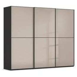 Schwebet&uuml;renschrank Rauch "Kleiderschrank Schrank Garderobe Schlafzimmerschrank SCALE-DUO", beige (schwarz, glas fango, griffleisten schwarz), B:271cm H:223cm T:68cm, Holzwerkstoff, Schr&auml;nke, Schwebet&uuml;renschrank, edle zweigeteilte T&uuml;ren Glas-Front mit 3 Zierleisten MADE IN GERMANY