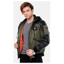 Cipo & Baxx Bomberjacke CIPO & BAXX "Jacke", Herren, Gr. S, gr&uuml;n (khaki), Stoff, 100% Polyester, unifarben, Basic, regular fit normal, Jacken Bomberjacke, mit abnehmbarer Kapuze, CM-134