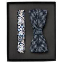 Fliege Venti "Venti Set aus Fliege und Einstecktuch gemustert", Herren, blau (graues dunkelblau), 52% Polyester, 47% Baumwolle, 1% Elasthan, Fliegen