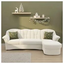 Ecksofa DOMO collection "Flores Schlafsofa, B/T/H: 233/142/86 cm, L-Form", beige (creme), B:231cm H:84cm T:142cm, 100% Polyester, Sofas, Ecksofa, wahlweise mit Bettfunktion, wahlweise mit Federkern, auch in Leder