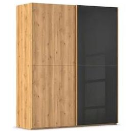 Schwebet&uuml;renschrank Rauch "Kleiderschrank Schrank Garderobe Schlafzimmerschrank SCALE-WOOD", schwarz (asteiche massiv, glas schwarz), B:181cm H:223cm T:68cm, Holz teilmassiv, Schr&auml;nke, Schwebet&uuml;renschrank, edle geteilte Front in massiver Asteiche mit Glast&uuml;ren MADE IN GERMANY