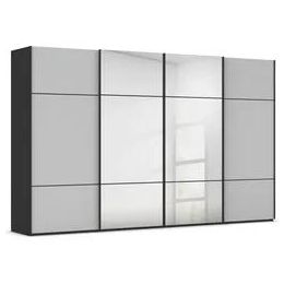 Schwebet&uuml;renschrank Rauch "Kleiderschrank Schrank Garderobe Schlafzimmerschrank SCALE-TRIO", grau (schwarz, glas seidengrau matt, griffleisten schwarz), B:360cm H:223cm T:68cm, Holzwerkstoff, Schr&auml;nke, Schwebet&uuml;renschrank, edle dreigeteilte Front mit 2 Zierleisten Spiegel/Glas MADE IN GERMANY