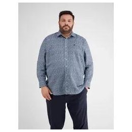 Langarmhemd Lerros "Herrenhemd in &Uuml;bergr&ouml;&szlig;en, floral bedruckt", Herren, Gr. 3XL, extraweit, blau (crispy blau), 55% Leinen, 45% Baumwolle, Hemden