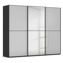 Schwebet&uuml;renschrank Rauch "Kleiderschrank Schrank Garderobe Schlafzimmerschrank SCALE-DUO", grau (schwarz, glas seidengrau, griffleisten schwarz), B:271cm H:223cm T:68cm, Holzwerkstoff, Schr&auml;nke, Schwebet&uuml;renschrank, edle zweigeteilte T&uuml;ren Spiegel/Glas-Mix 3 Zierleisten MADE IN GERMANY