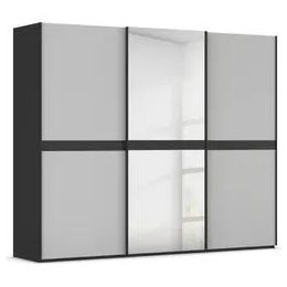 Schwebet&uuml;renschrank Rauch "Kleiderschrank Schrank Garderobe Schlafzimmerschrank SCALE-LINE", grau (schwarz, glas seidengrau matt), B:271cm H:223cm T:68cm, Holzwerkstoff, Schr&auml;nke, Schwebet&uuml;renschrank, edle Optik mit Bauchbinde mit Glas/Spiegel-Front MADE IN GERMANY
