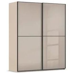 Schwebet&uuml;renschrank Rauch "Kleiderschrank Schrank Garderobe Schlafzimmerschrank SCALE-DUO", beige (fango, glas fango, griffleisten schwarz), B:181cm H:223cm T:68cm, Holzwerkstoff, Schr&auml;nke, Schwebet&uuml;renschrank, edle zweigeteilte T&uuml;ren Glas-Front mit 3 Zierleisten MADE IN GERMANY