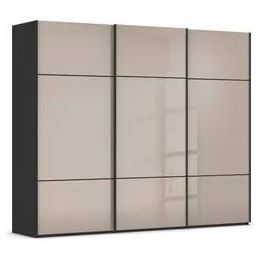 Schwebet&uuml;renschrank Rauch "Kleiderschrank Schrank Garderobe Schlafzimmerschrank SCALE-TRIO", beige (schwarz, glas fango, griffleisten schwarz), B:271cm H:223cm T:68cm, Holzwerkstoff, Schr&auml;nke, Schwebet&uuml;renschrank, edle dreigeteilte Front mit 2 Zierleisten Glasfront MADE IN GERMANY