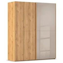 Schwebet&uuml;renschrank Rauch "Kleiderschrank Schrank Garderobe Schlafzimmerschrank SCALE-WOOD", braun (asteiche massiv, glas fango), B:181cm H:223cm T:68cm, Holz teilmassiv, Schr&auml;nke, Schwebet&uuml;renschrank, edle geteilte Front in massiver Asteiche mit Glast&uuml;ren MADE IN GERMANY