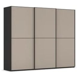 Schwebet&uuml;renschrank Rauch "Kleiderschrank Schrank Garderobe Schlafzimmerschrank SCALE-DUO", beige (schwarz, glas fango matt, griffleisten schwarz), B:271cm H:223cm T:68cm, Holzwerkstoff, Schr&auml;nke, Schwebet&uuml;renschrank, edle zweigeteilte T&uuml;ren Glas-Front mit 3 Zierleisten MADE IN GERMANY