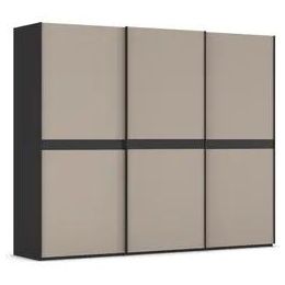 Schwebet&uuml;renschrank Rauch "Kleiderschrank Schrank Garderobe Schlafzimmerschrank SCALE-LINE", beige (schwarz, glas fango matt), B:271cm H:223cm T:68cm, Holzwerkstoff, Schr&auml;nke, Schwebet&uuml;renschrank, edle Optik mit Bauchbinde in Korpusfarbe mit Glasfront MADE IN GERMANY