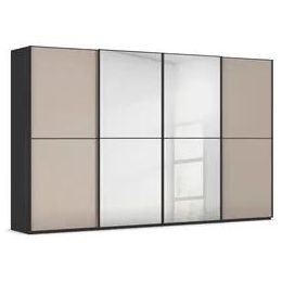 Schwebet&uuml;renschrank Rauch "Kleiderschrank Schrank Garderobe Schlafzimmerschrank SCALE-DUO", beige (schwarz, glas fango, griffleisten schwarz), B:360cm H:223cm T:68cm, Holzwerkstoff, Schr&auml;nke, Schwebet&uuml;renschrank, edle zweigeteilte T&uuml;ren Spiegel/Glas-Mix 3 Zierleisten MADE IN GERMANY