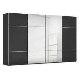 Schwebet&uuml;renschrank Rauch "Kleiderschrank Schrank Garderobe Schlafzimmerschrank SCALE-TRIO", schwarz (schwarz, glas schwarz, griffleisten chrom), B:360cm H:223cm T:68cm, Holzwerkstoff, Schr&auml;nke, Schwebet&uuml;renschrank, edle dreigeteilte Front mit 2 Zierleisten Spiegel/Glas MADE IN GERMANY