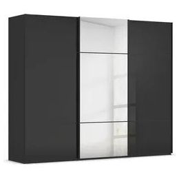 Schwebet&uuml;renschrank Rauch "Kleiderschrank Schrank Garderobe Schlafzimmerschrank SCALE-TRIO", schwarz (schwarz, glas schwarz, griffleisten schwarz), B:271cm H:223cm T:68cm, Holzwerkstoff, Schr&auml;nke, Schwebet&uuml;renschrank, edle dreigeteilte Front mit 2 Zierleisten Spiegel/Glas MADE IN GERMANY