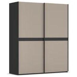Schwebet&uuml;renschrank Rauch "Kleiderschrank Schrank Garderobe Schlafzimmerschrank SCALE-LINE", beige (schwarz, glas fango matt), B:181cm H:223cm T:68cm, Holzwerkstoff, Schr&auml;nke, Schwebet&uuml;renschrank, edle Optik mit Bauchbinde in Korpusfarbe mit Glasfront MADE IN GERMANY