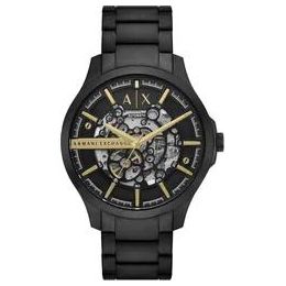 Giorgio Armani Automatikuhr ARMANI EXCHANGE, schwarz, Armbanduhren, Damen, Automatikuhr, Armbanduhr,Herrenuhr,Edelstahl,mechanisch,skelettiertes Zifferblatt