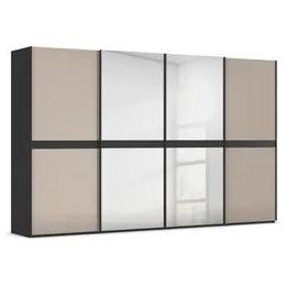 Schwebet&uuml;renschrank Rauch "Kleiderschrank Schrank Garderobe Schlafzimmerschrank SCALE-LINE", beige (schwarz, glas fango), B:360cm H:223cm T:68cm, Holzwerkstoff, Schr&auml;nke, Schwebet&uuml;renschrank, edle Optik mit Bauchbinde mit Glas/Spiegel-Front MADE IN GERMANY