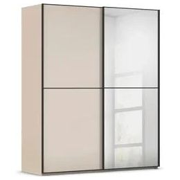 Schwebet&uuml;renschrank Rauch "Kleiderschrank Schrank Garderobe Schlafzimmerschrank SCALE-DUO", beige (fango, glas champagner, griffleisten schwarz), B:181cm H:223cm T:68cm, Holzwerkstoff, Schr&auml;nke, Schwebet&uuml;renschrank, edle zweigeteilte T&uuml;ren Spiegel/Glas-Mix 3 Zierleisten MADE IN GERMANY