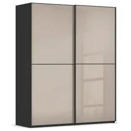 Schwebet&uuml;renschrank Rauch "Kleiderschrank Schrank Garderobe Schlafzimmerschrank SCALE-DUO", beige (schwarz, glas fango, griffleisten schwarz), B:181cm H:223cm T:68cm, Holzwerkstoff, Schr&auml;nke, Schwebet&uuml;renschrank, edle zweigeteilte T&uuml;ren Glas-Front mit 3 Zierleisten MADE IN GERMANY