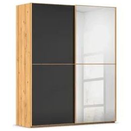 Schwebet&uuml;renschrank Rauch "Kleiderschrank Schrank Garderobe Schlafzimmerschrank SCALE-DUO", schwarz (asteiche, glas schwarz, griffleisten asteiche), B:181cm H:223cm T:68cm, Holzwerkstoff, Schr&auml;nke, Schwebet&uuml;renschrank, edle zweigeteilte T&uuml;ren Spiegel/Glas-Mix 3 Zierleisten MADE IN GERMANY