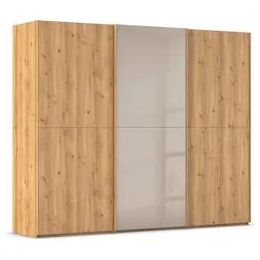 Schwebet&uuml;renschrank Rauch "Kleiderschrank Schrank Garderobe Schlafzimmerschrank SCALE-WOOD", braun (asteiche massiv, glas fango), B:271cm H:223cm T:68cm, Holz teilmassiv, Schr&auml;nke, Schwebet&uuml;renschrank, edle geteilte Front in massiver Asteiche mit Glast&uuml;ren MADE IN GERMANY