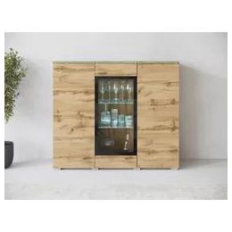 Highboard Home Affaire "Vera", braun (votan eichefarben), B:120cm H:103,3cm T:39,5cm, Sideboards, Highboard, Highboard mit 4 T&uuml;ren, 9 F&auml;chern, verglasten T&uuml;ren