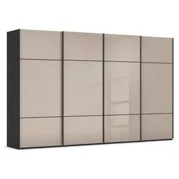Schwebet&uuml;renschrank Rauch "Kleiderschrank Schrank Garderobe Schlafzimmerschrank SCALE-TRIO", beige (schwarz, glas fango, griffleisten schwarz), B:360cm H:223cm T:68cm, Holzwerkstoff, Schr&auml;nke, Schwebet&uuml;renschrank, edle dreigeteilte Front mit 2 Zierleisten Glasfront MADE IN GERMANY